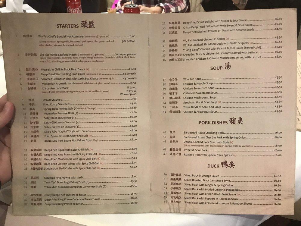 Menu at Wo Fat restaurant, Loughton, 270-272 High Rd