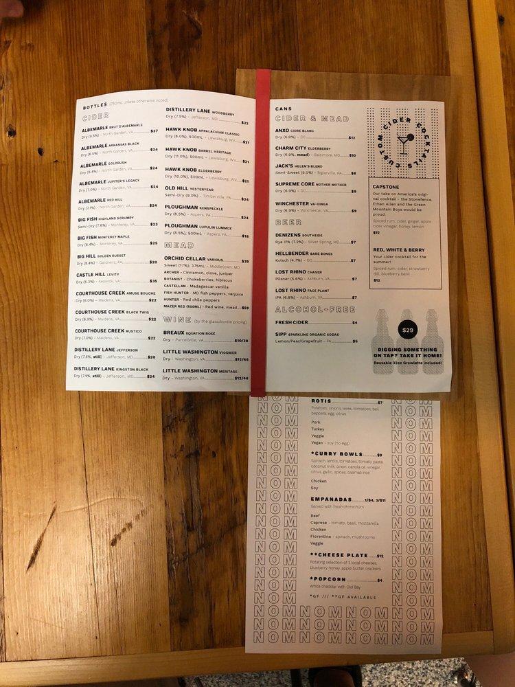 Menu at Capitol Cider House pub & bar, Washington