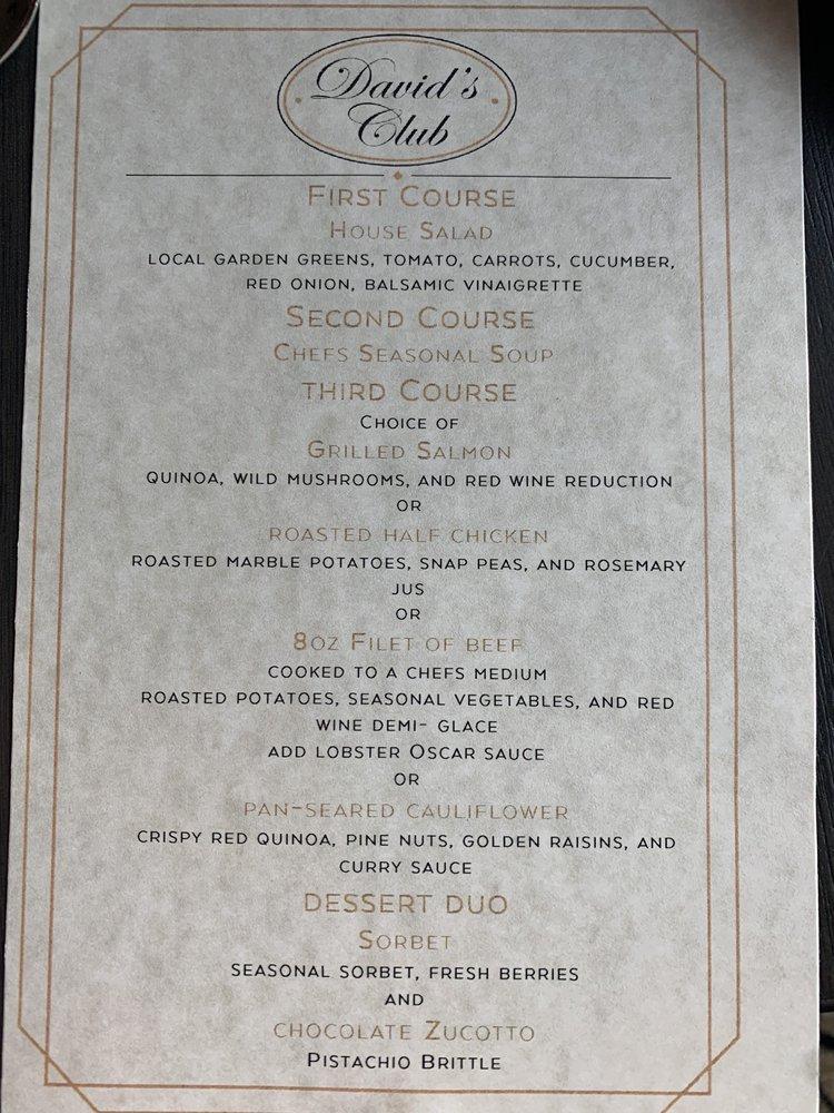 Menu at David's Club, Four Corners