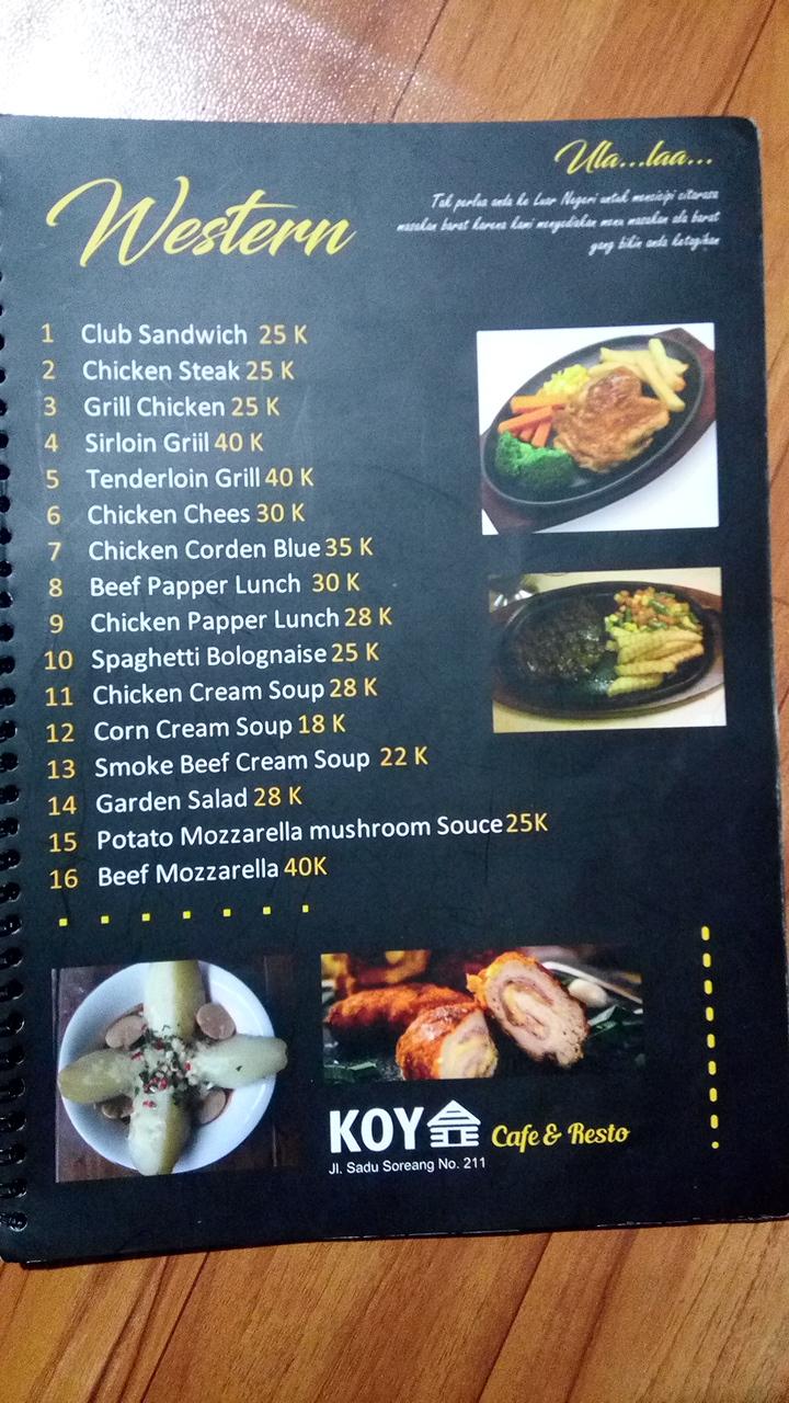 Menu at Koya Cafe & Resto, Soreang, Jl. Raya Soreang-Ciwidey No.211