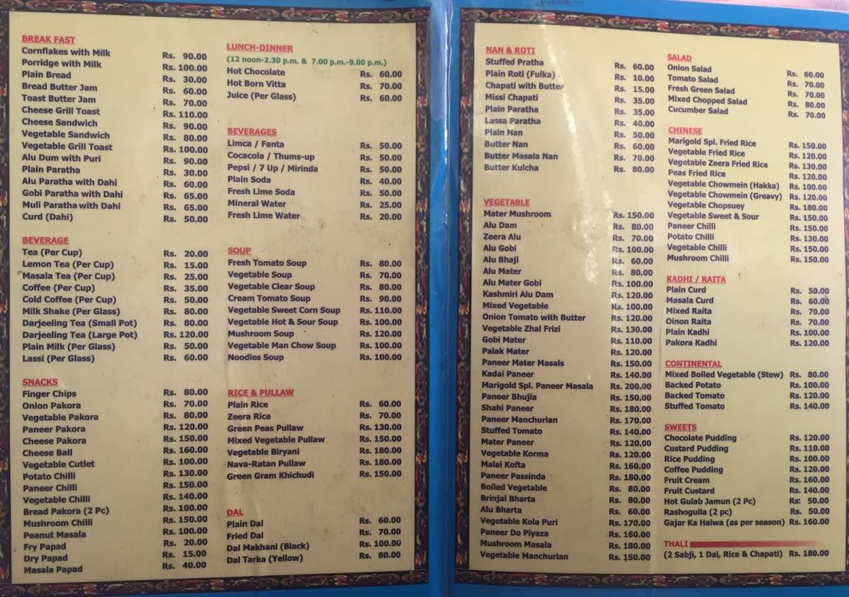 Menu at Marigold Pure veg Restaurant, Gangtok