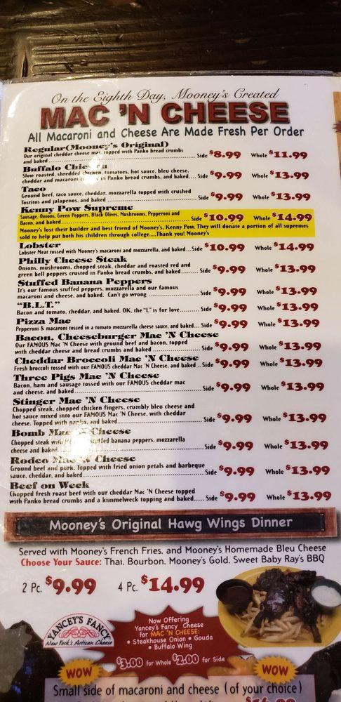 Menu at Mooney's pub & bar, Horseheads
