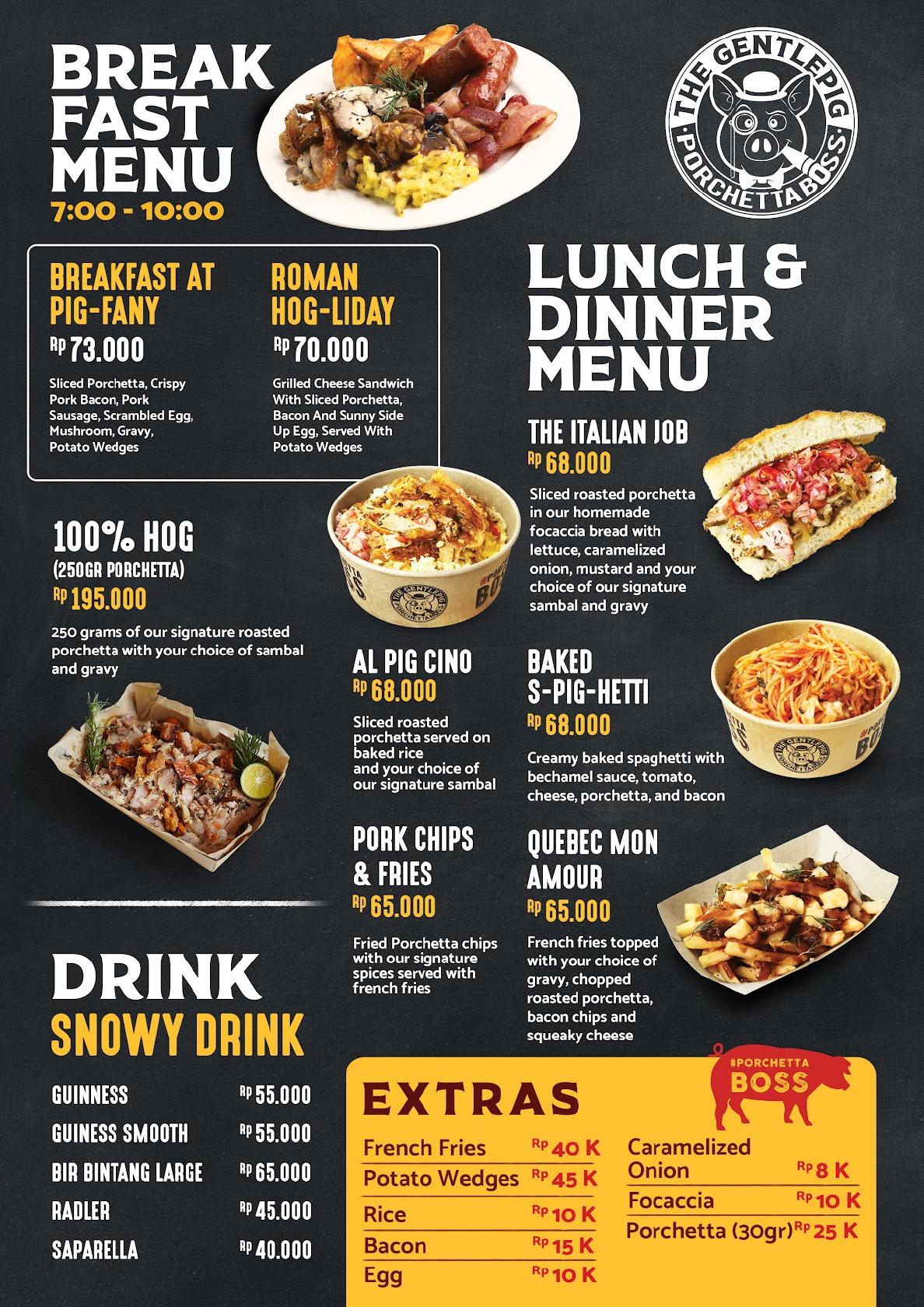 Menu at The Gentlepig PIK restaurant, Jakarta