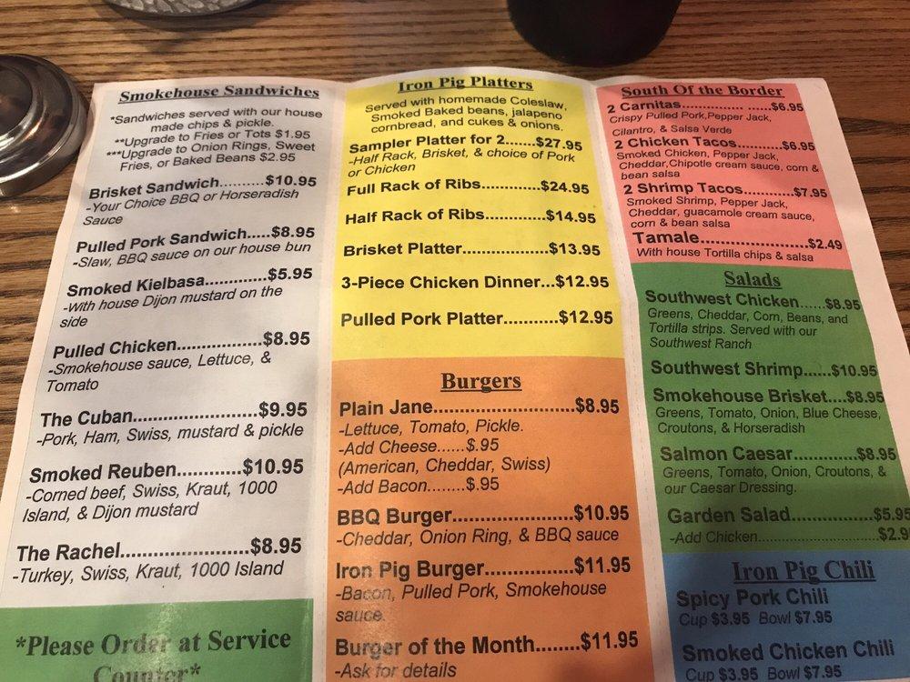 Menu at The Iron Pig Smokehouse BBQ, Gaylord