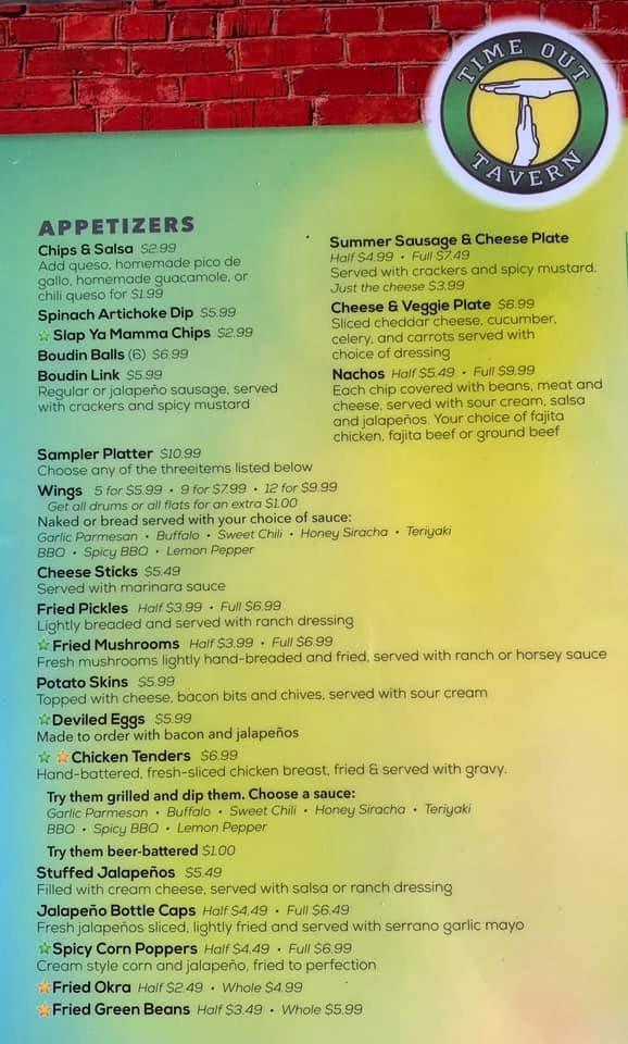 Menu at Timeout Tavern pub & bar, Houston
