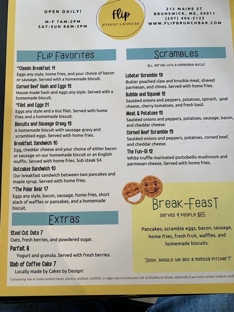 Menu at Flip restaurant, Brunswick