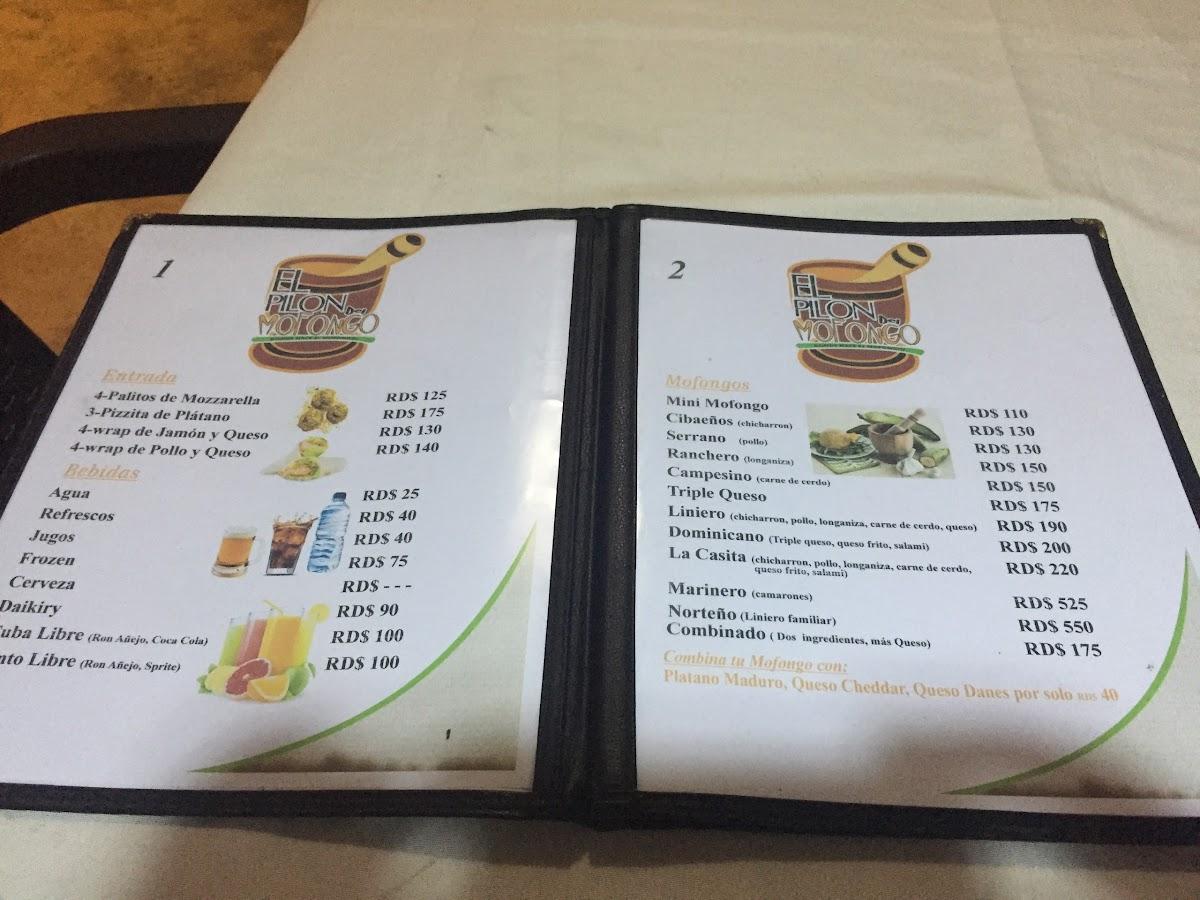 Carta del restaurante El pilón del mofongo, Mao, esq.