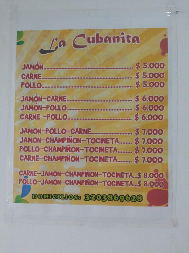 Menu at La Cubanita Ibagué restaurant, Ibagué