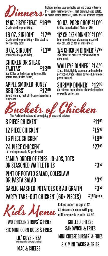 Menu at Parkside Restaurant & Bar, Hammond