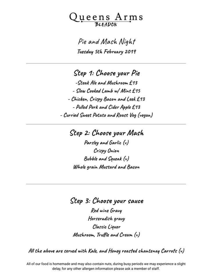 Menu at The Queens Arms pub & bar, Weston-super-Mare, Celtic Way