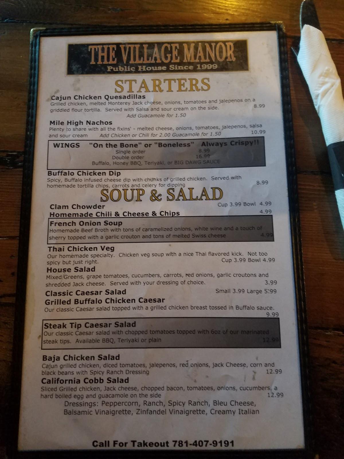 Menu at The Village Manor pub & bar, Dedham