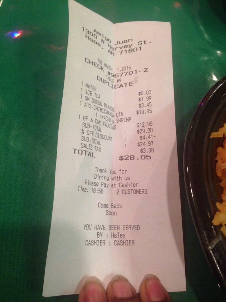 Menu at Amigo Juan Mexican Cafe, Hope