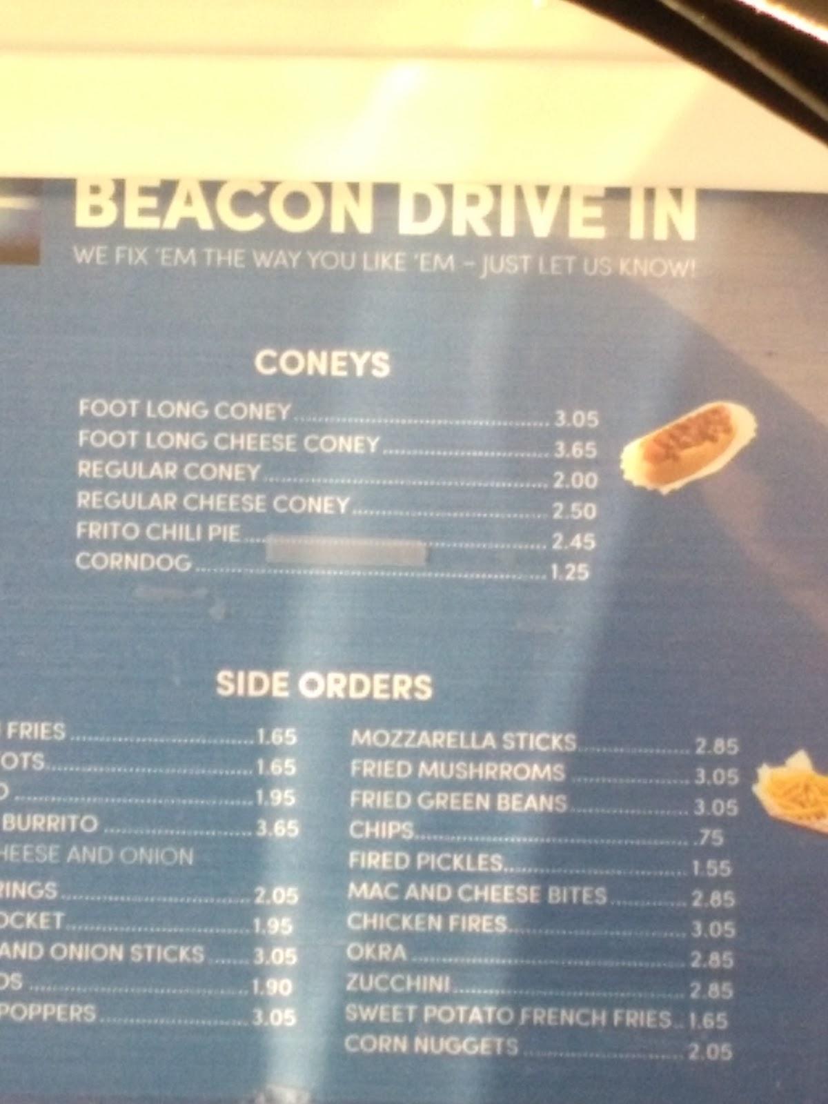 Menu at Beacon Drive Inn restaurant, Muskogee