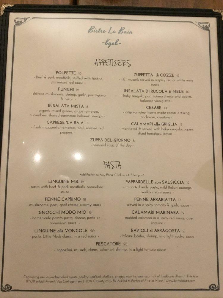 Menu at Bistro La Baia BYOB restaurant, Philadelphia