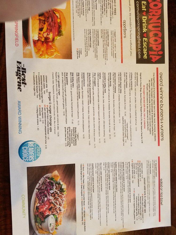 Menu at Cornucopia Main Street restaurant, Springfield