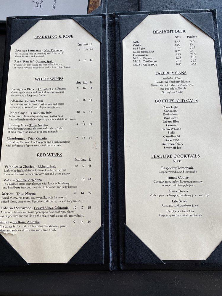 Menu at Kelly’s Landing restaurant, Ottawa