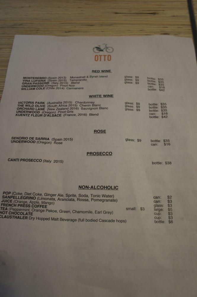 Menu at OTTO Food & Drink restaurant, Edmonton