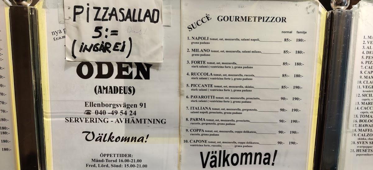 Menu at Pizzeria Oden, Malmö