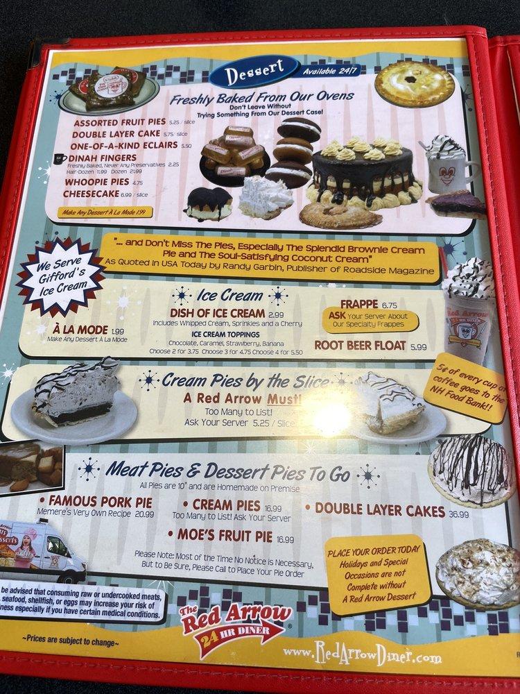 Menu at Red Arrow Diner restaurant, Nashua