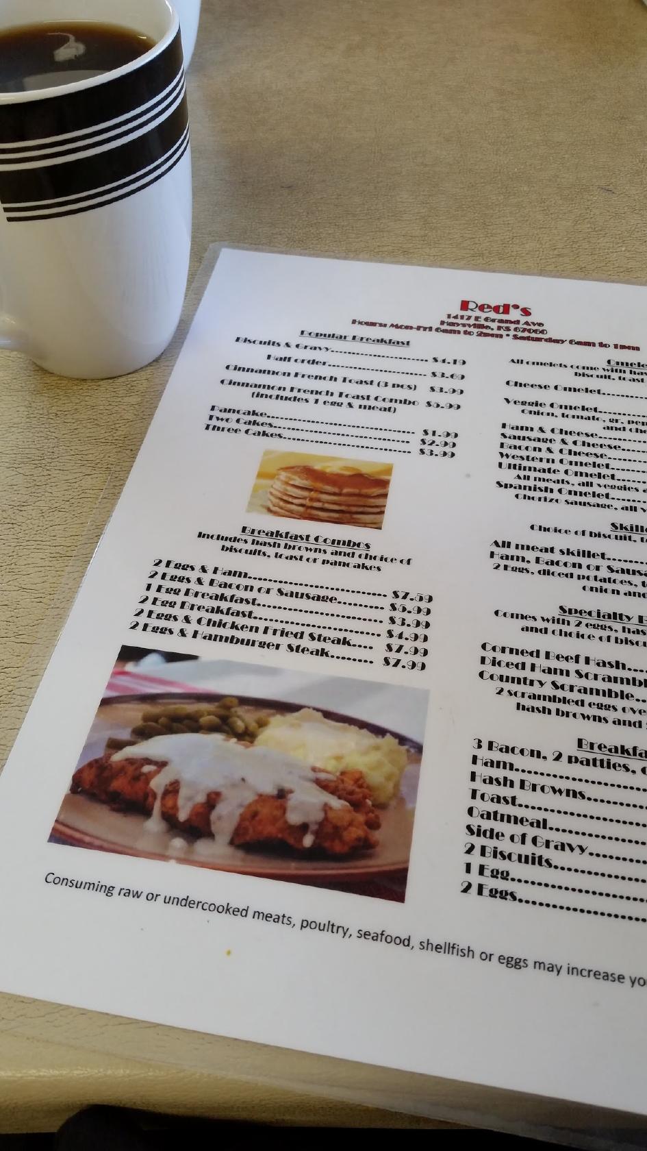 Menu at Red's Cafe, Haysville