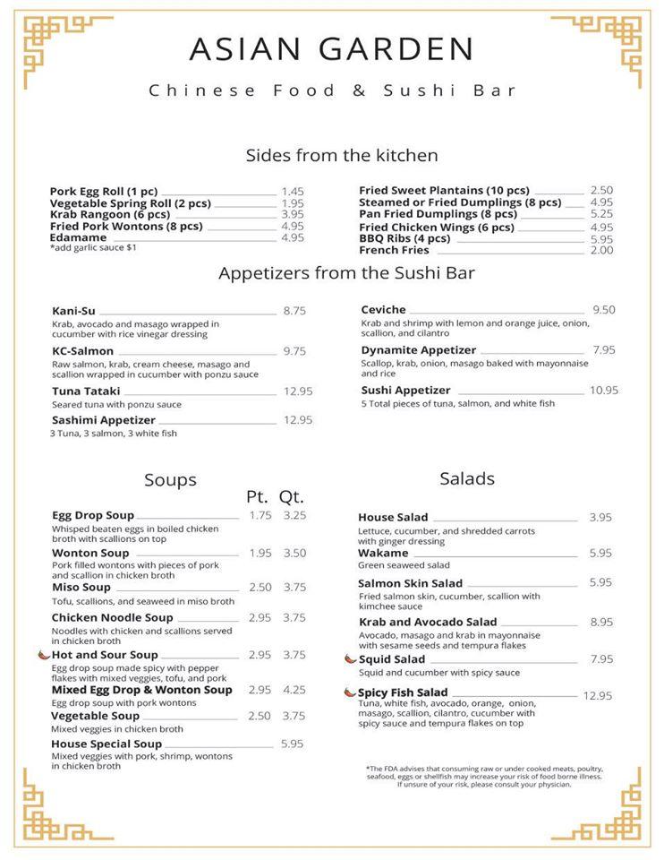 Menu at Asian Garden restaurant, Hialeah