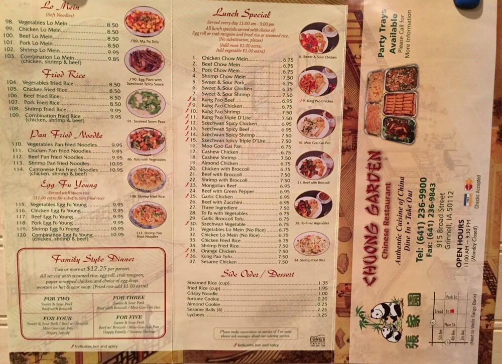 Menu at Chuong Garden restaurant, Grinnell