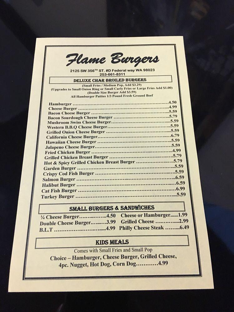 Carta del restaurante Flame Burger Plus, Federal Way