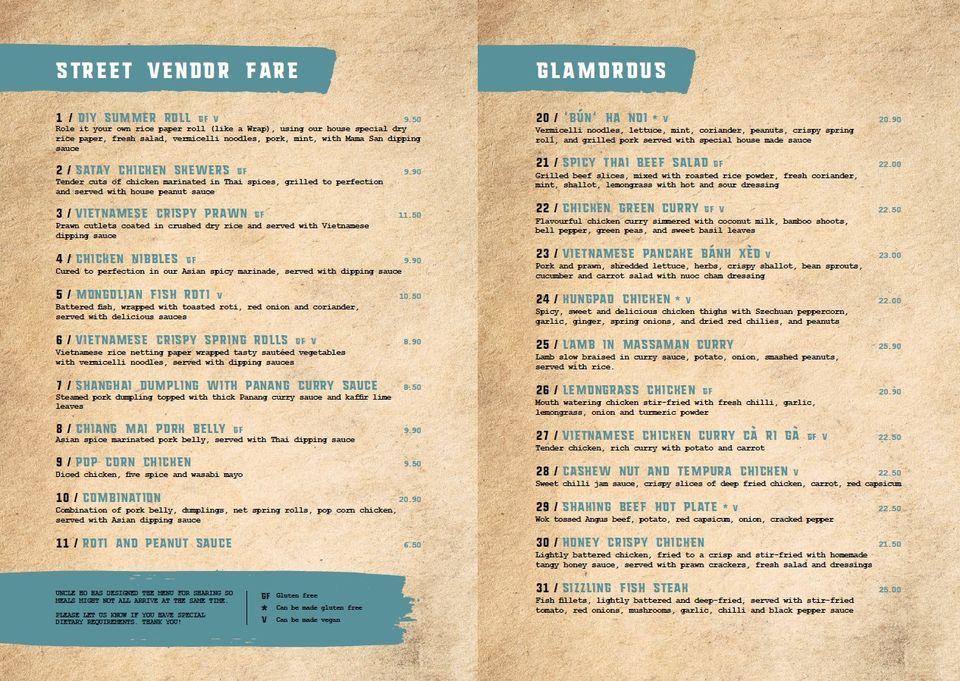 Menu at Mama San Nelson restaurant, Nelson