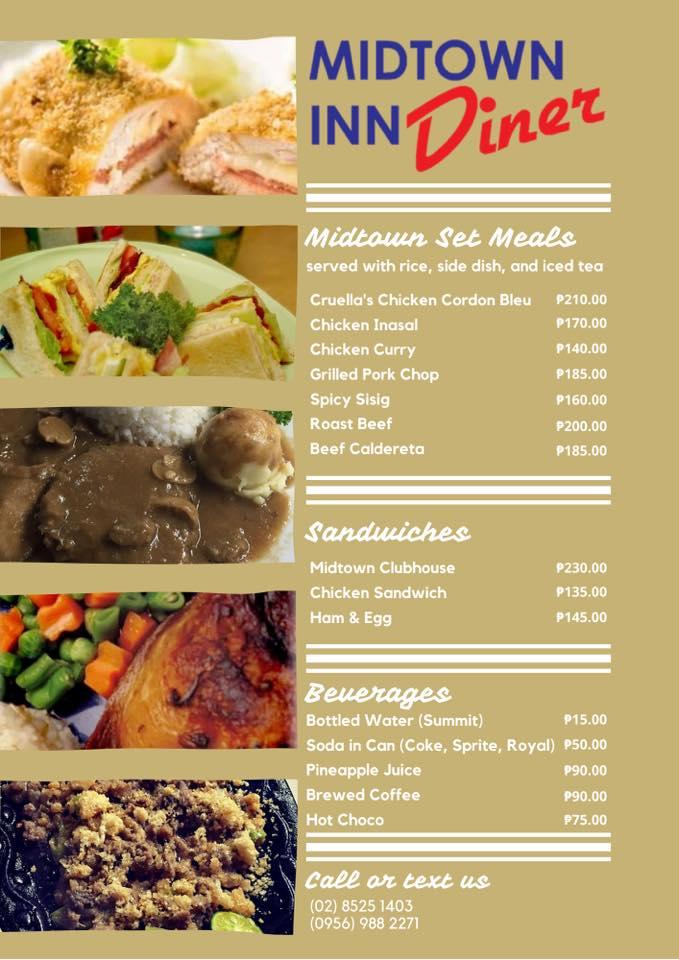 Menu at Midtown Inn Diner restaurant, Manila