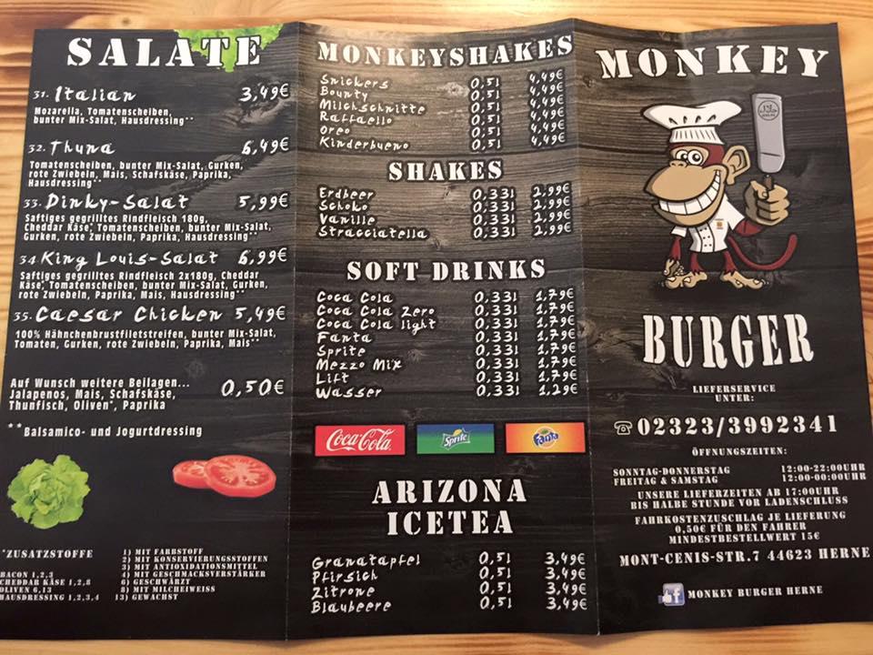 Speisekarte von Monkey Burger Herne restaurant, Herne