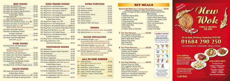 Menu at New Wok Chinese Takeaway restaurant, Tewkesbury, 28 Lee Rd
