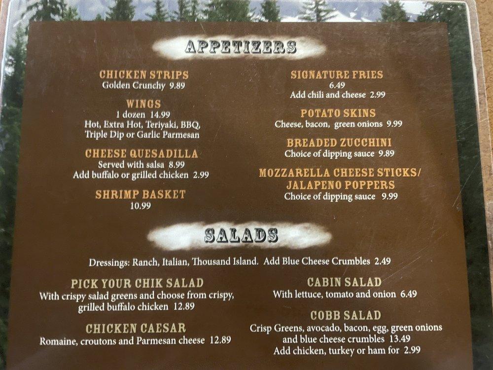 Menu at The Cabin Bar & Grill, Heber-Overgaard