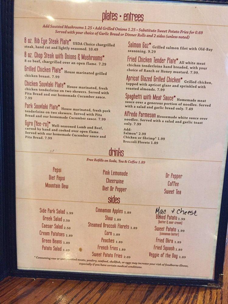 Menu at The Park Restaurant, Burlington
