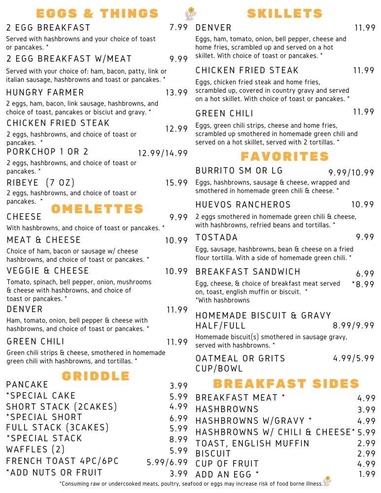 Menu at Two Sisters cafe, Florence