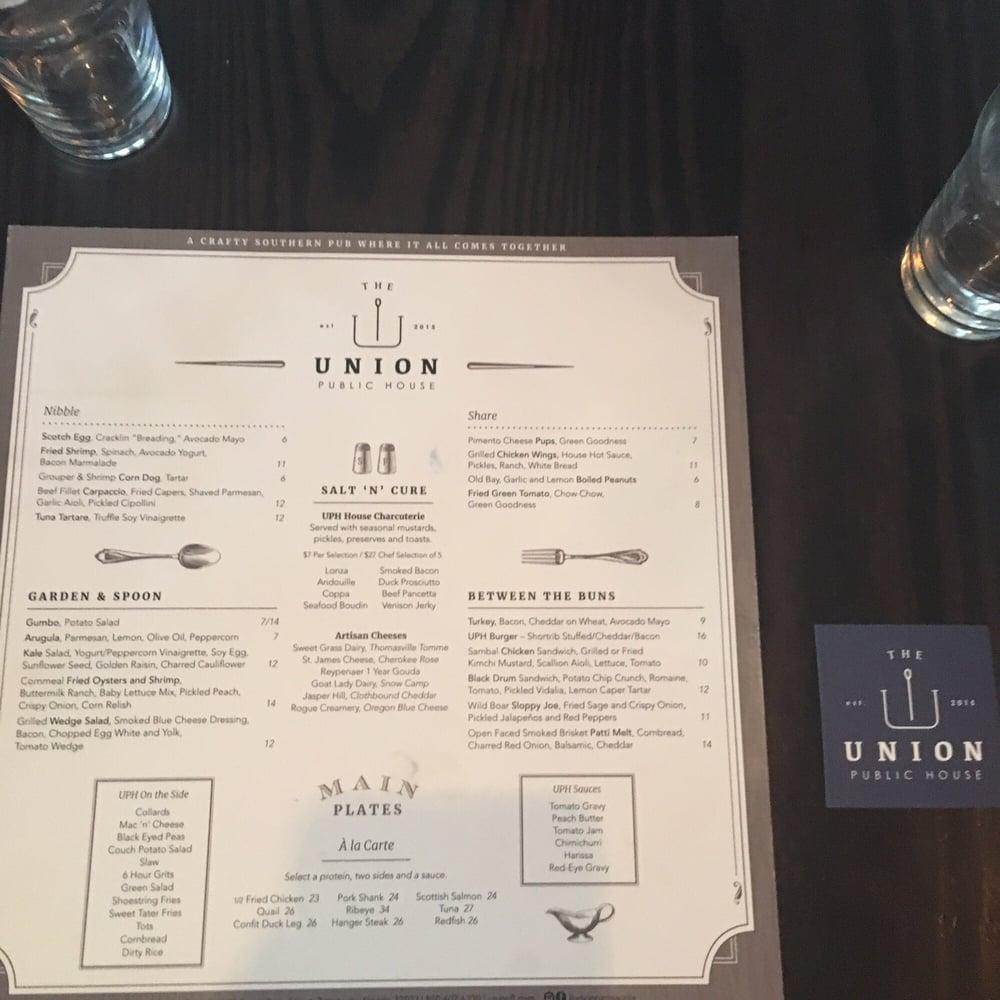 Menu at Union Public House, Pensacola, 36 E Garden St