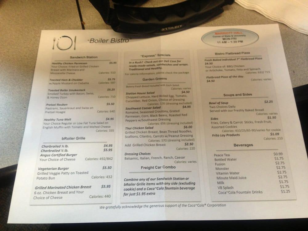 Menu at Boiler Bistro restaurant, West Lafayette, 900 W State St