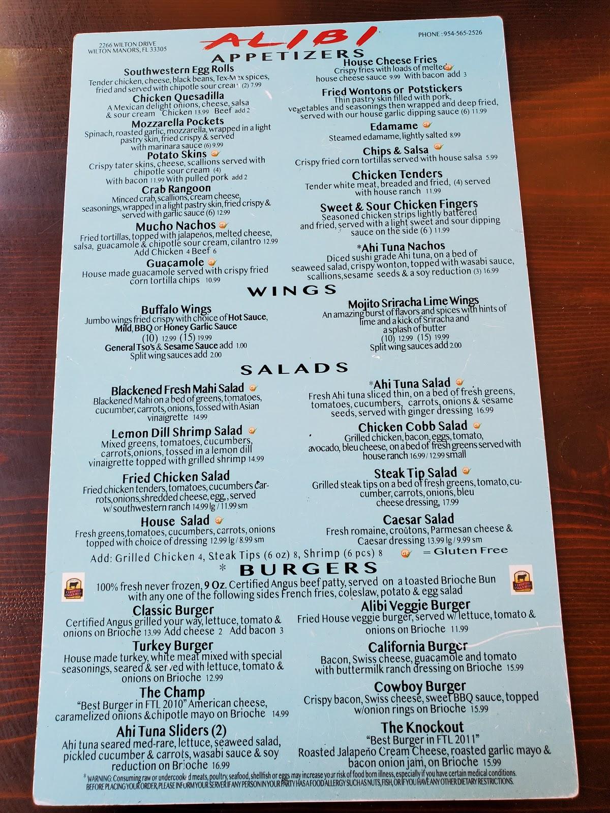 Menu at Georgie's Alibi Monkey Bar, Wilton Manors, Wilton Dr