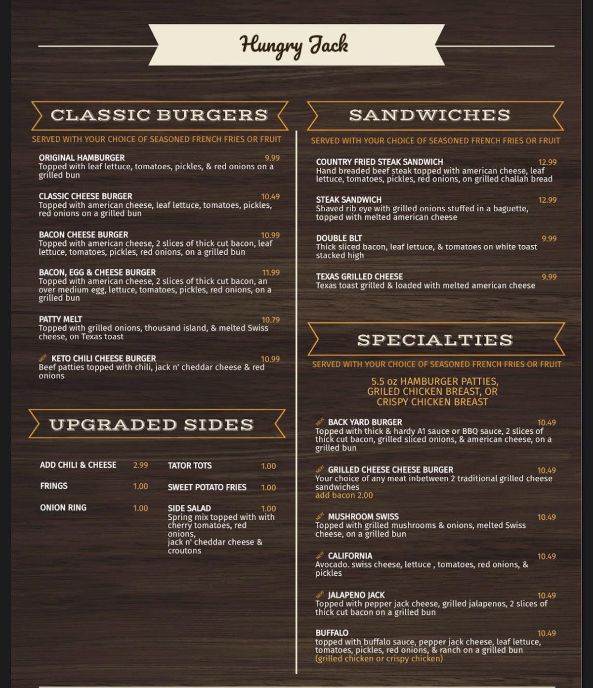 Menu at Hungry Jack's restaurant, Crosby