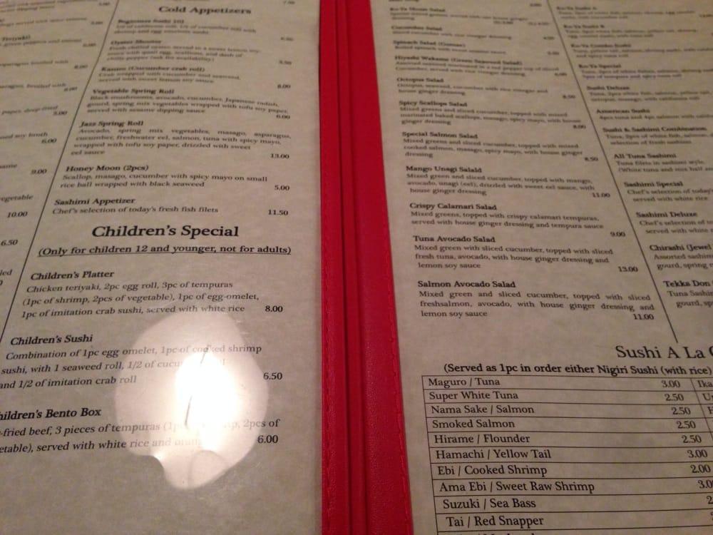 Menu at Koya Japan restaurant, Highland Park