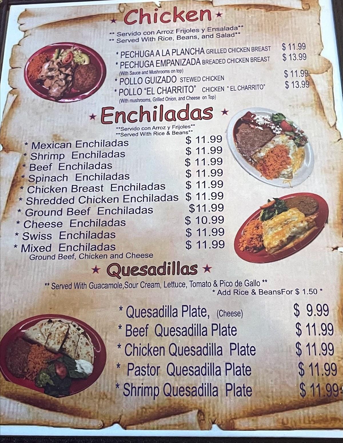Carta del restaurante Los Charritos Mexican Grill, Rosenberg