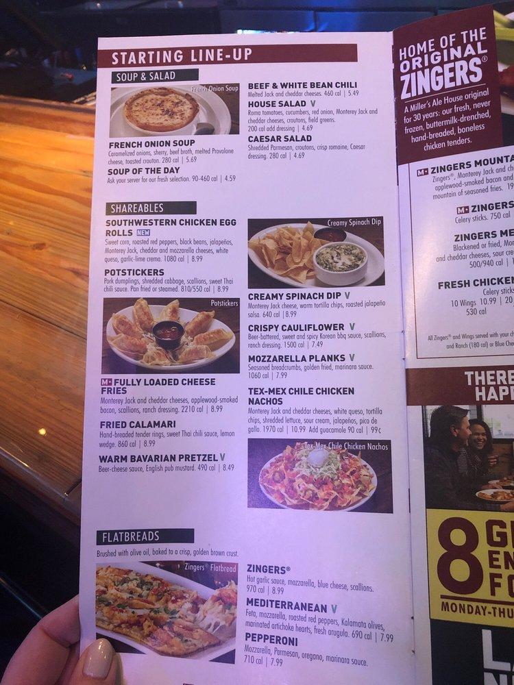 Menu at Miller's Ale House pub & bar, Orland Park