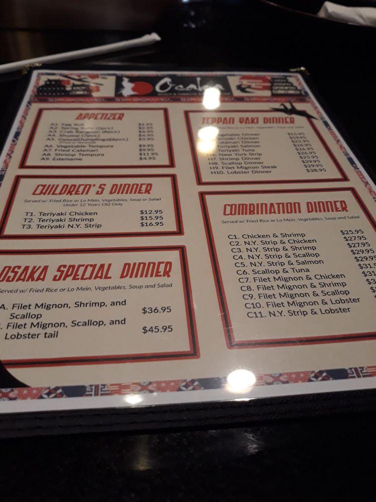 Menu at Osaka Steak House restaurant, Saint Clairsville