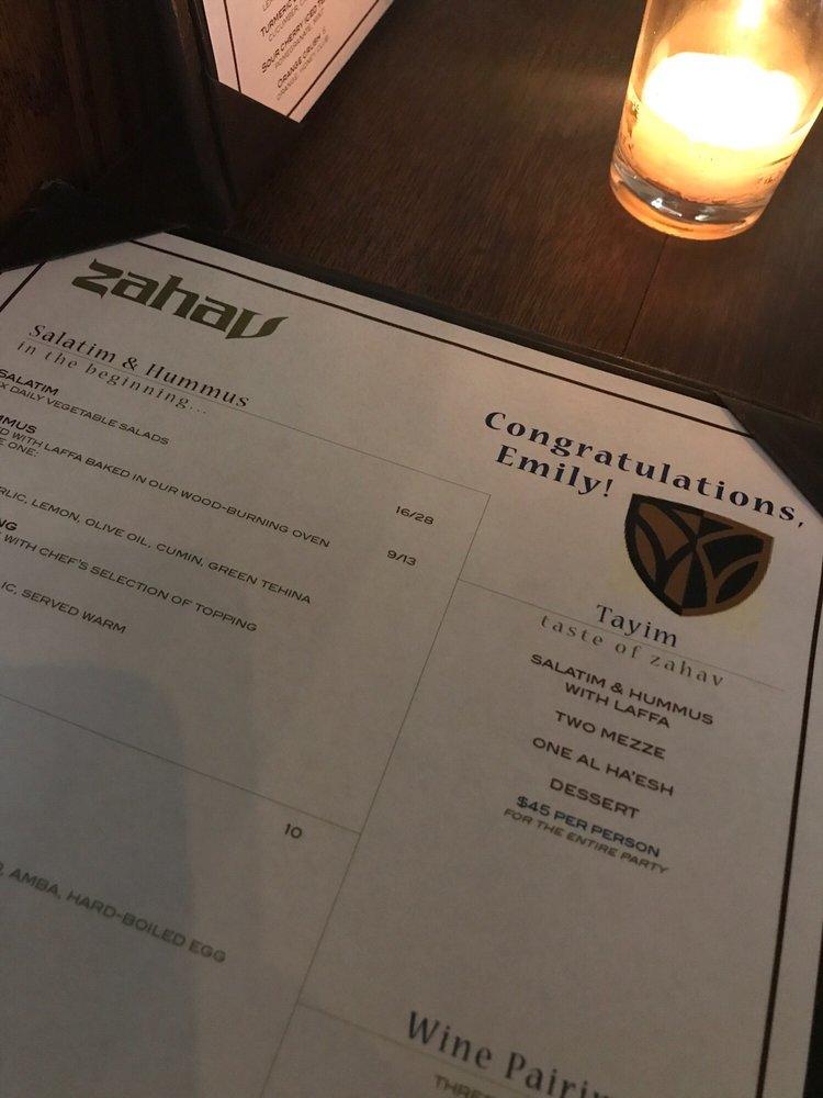 Menu at Zahav restaurant, Philadelphia