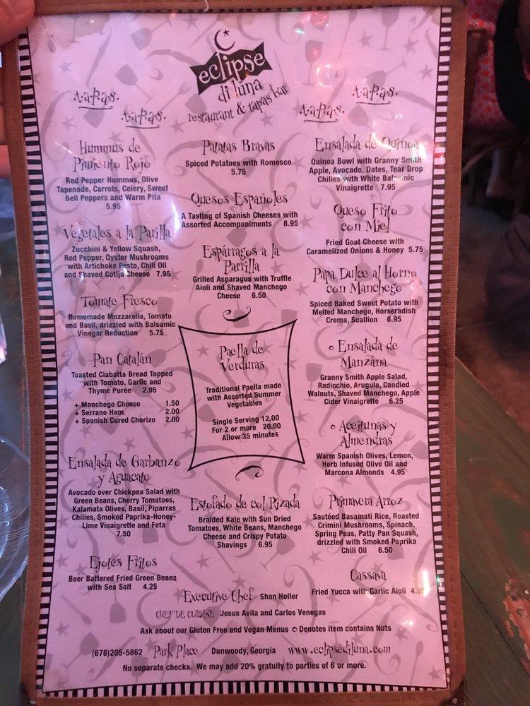 Menu at Eclipse di Luna pub & bar, Atlanta, Ashford Dunwoody Rd NE