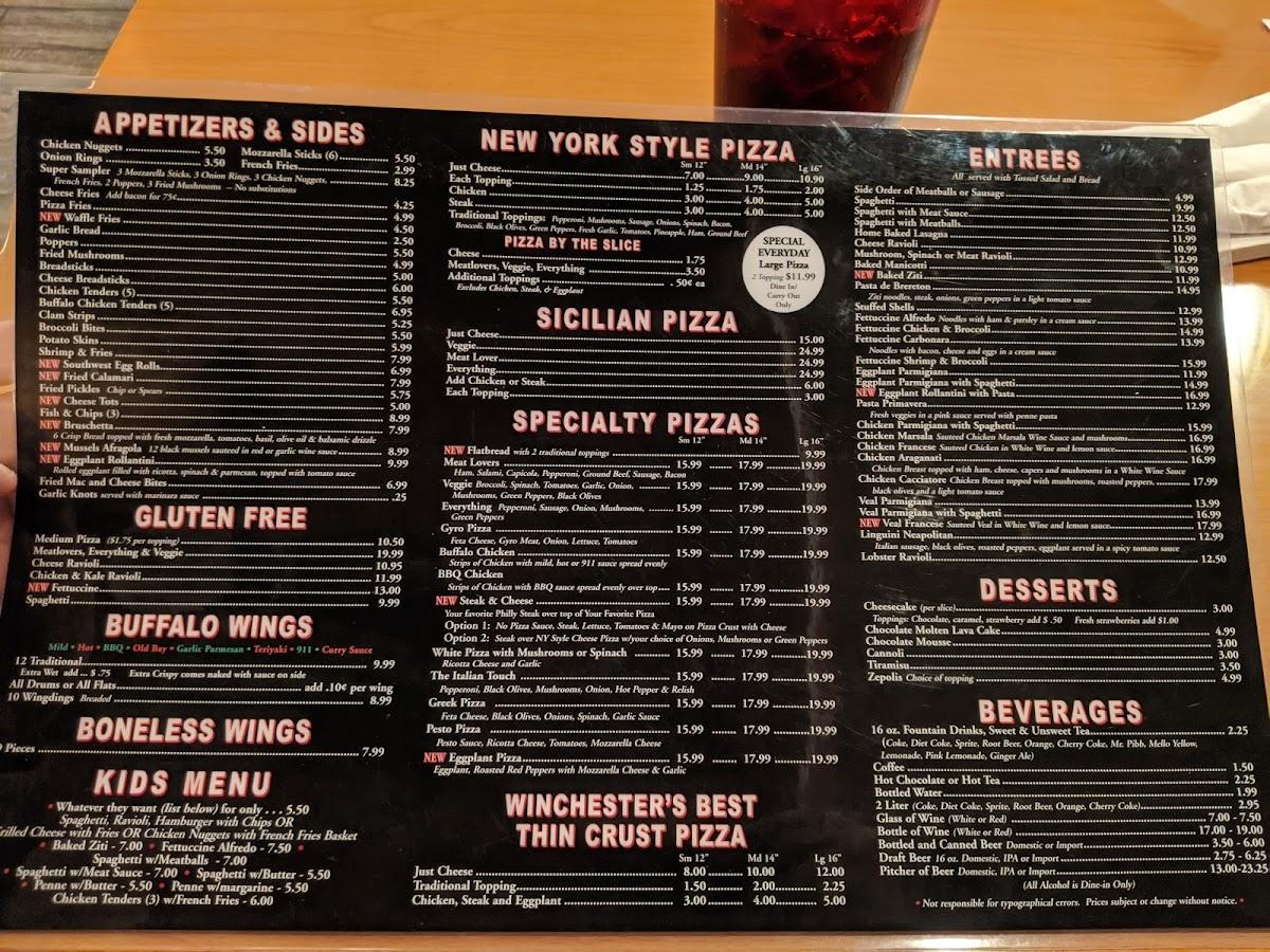 Menu at Italian Touch restaurant, Winchester