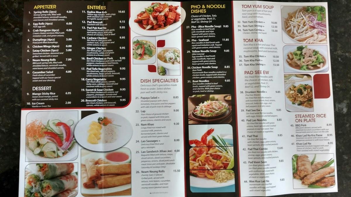 Menu at Lao and Thai Spicy Noodle restaurant, South Elgin