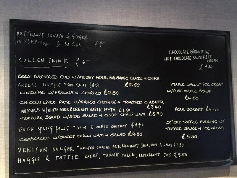 Menu at Luigi restaurant, Dornoch