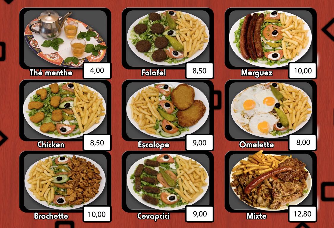 Menu at Snack Jerba restaurant, Luxembourg City