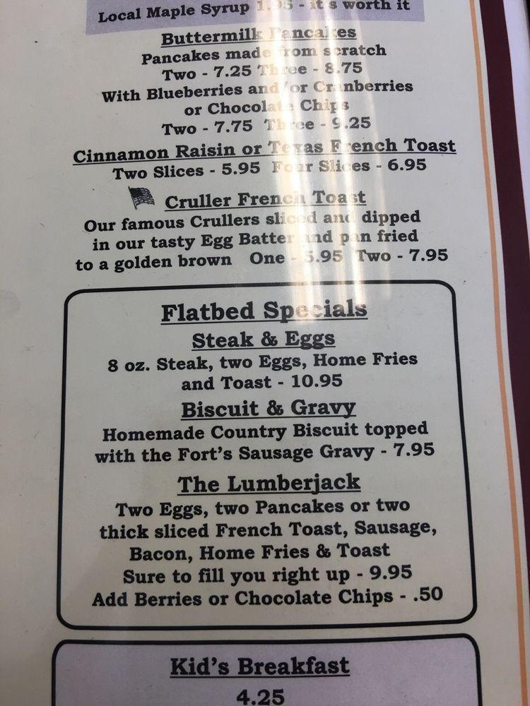 Menu at The Fort at Exit 18 restaurant, Lebanon