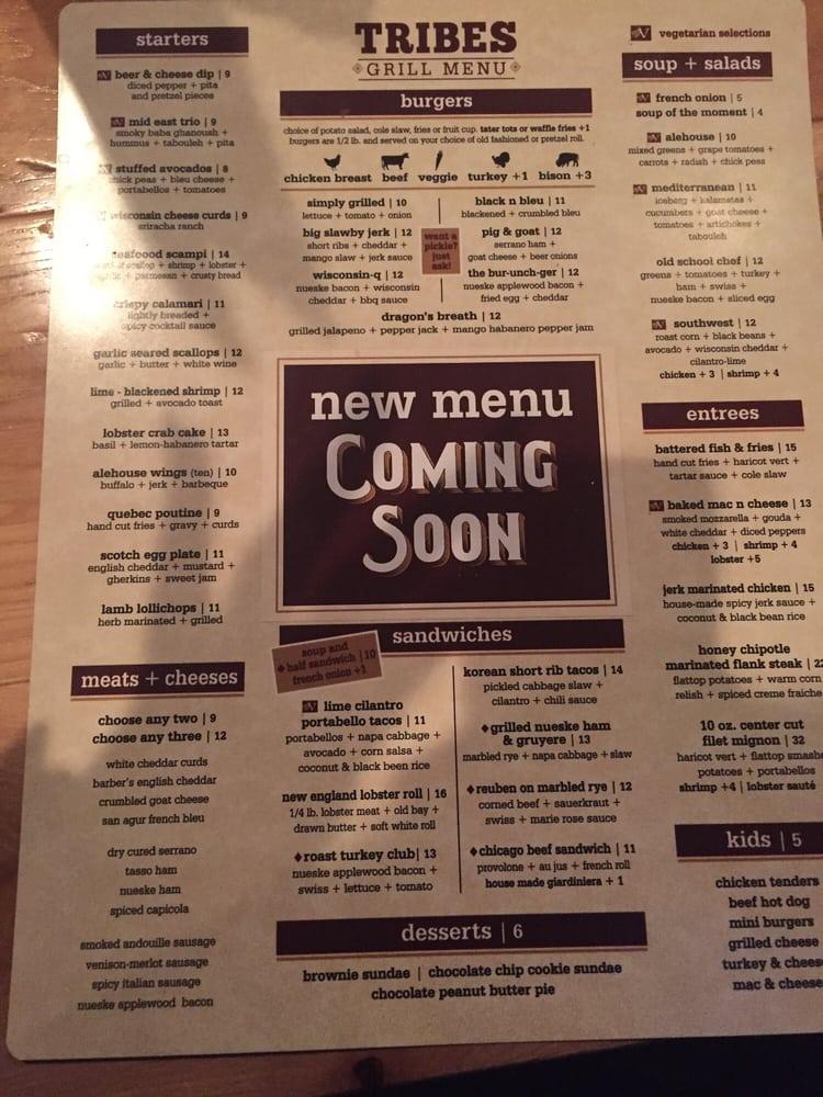Menu at Tribes Alehouse & Grill pub & bar, Tinley Park
